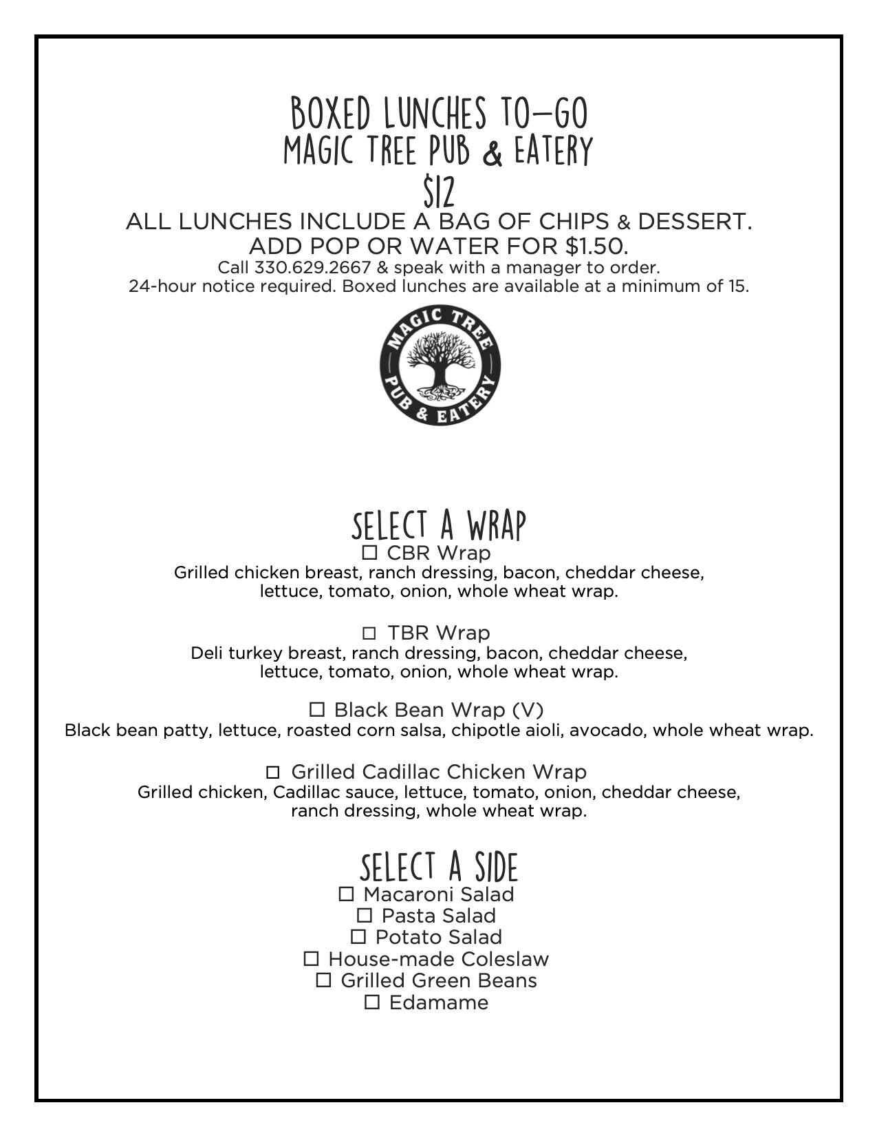 Boxed Lunches - Magic Tree Pub & Eatery